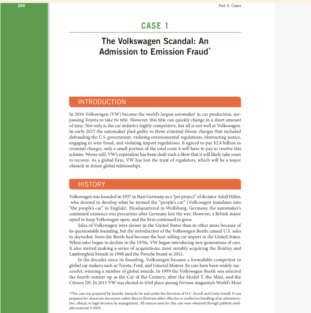 Solved: 344 Part 5: Cases CASE 1 The Volkswagen Scandal: A... | Chegg.com