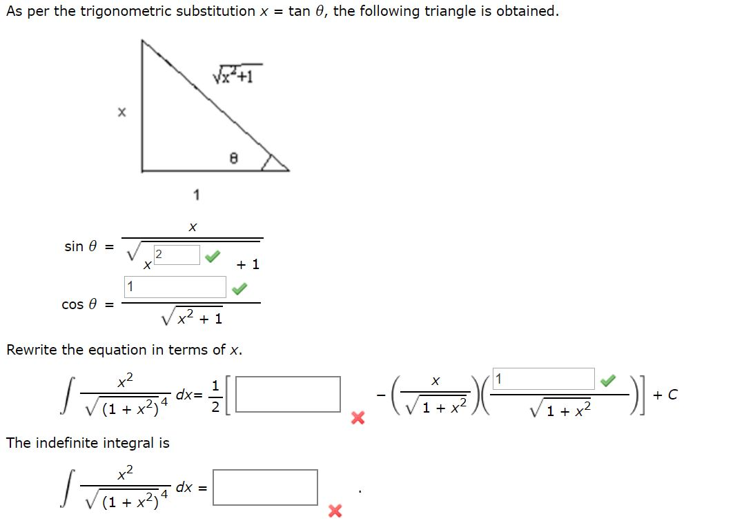 Solved As per the trigonometric substitution x = tan 8, the | Chegg.com