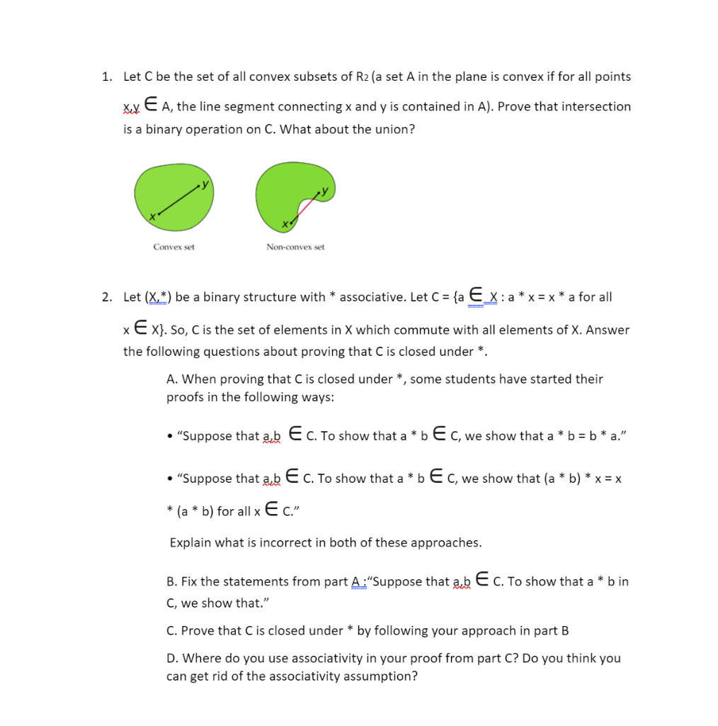 Solved 1. Let C be the set of all convex subsets of R2 (a | Chegg.com