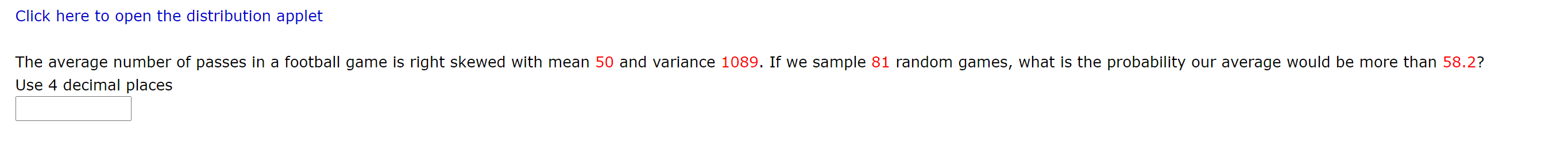 Solved Click here to open the distribution applet The | Chegg.com