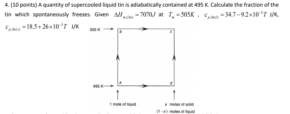 Solved 4. (10 points) A quantity of supercooled liquid tin | Chegg.com