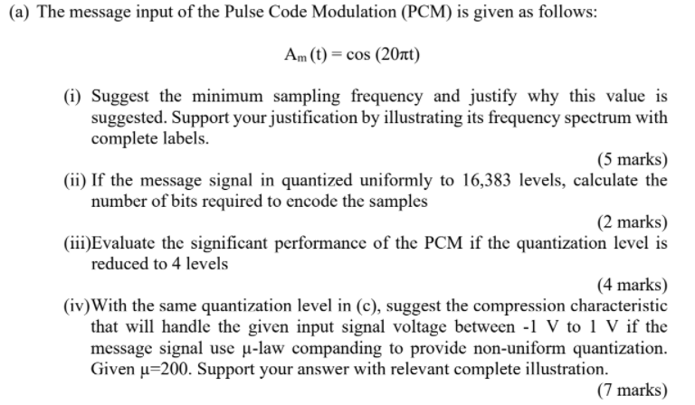 Solved (a) The message input of the Pulse Code Modulation | Chegg.com