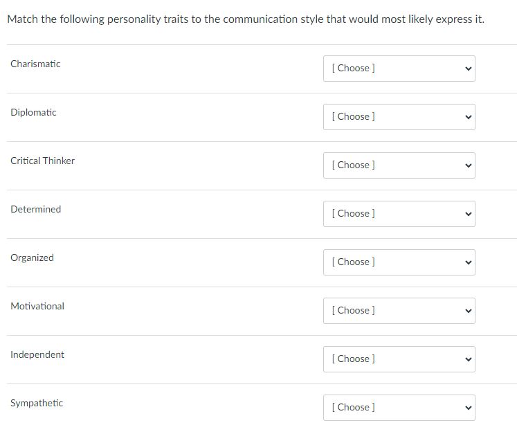 Solved Match the following personality traits to the | Chegg.com