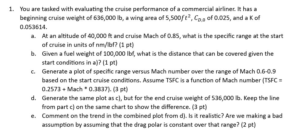 Solved You are tasked with evaluating the cruise performance | Chegg.com