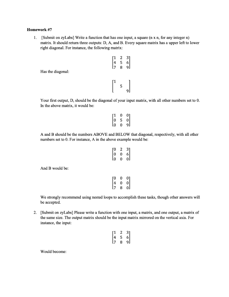 Homework #7 [Submit on zyLabs] Write a function that | Chegg.com
