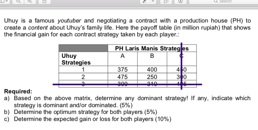 Solved U Search Uhuy is a famous youtuber and negotiating a | Chegg.com