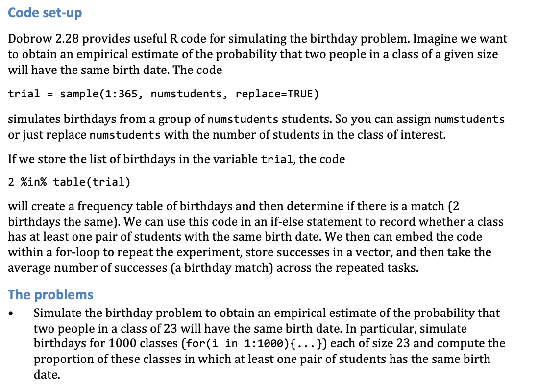 Solved Code set-up Consider the simple experiment of rolling | Chegg.com