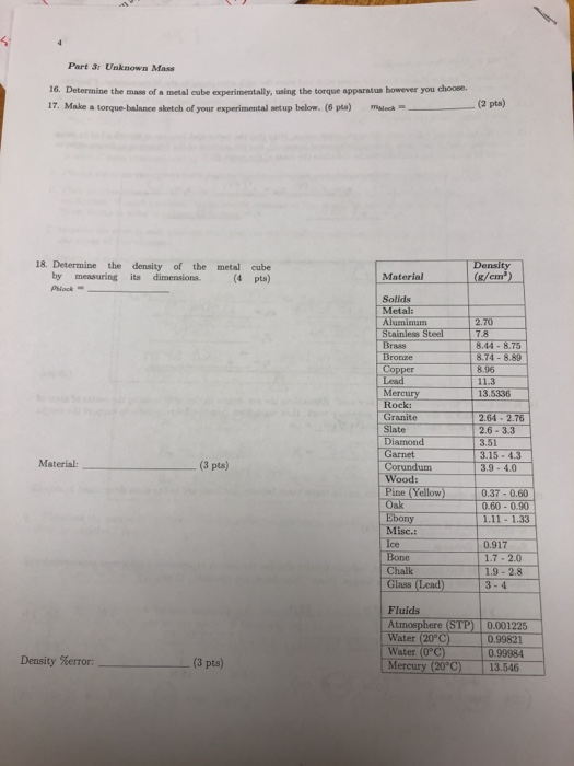 Solved Part 3t Unknown Mass 16. Determine the mass of a | Chegg.com