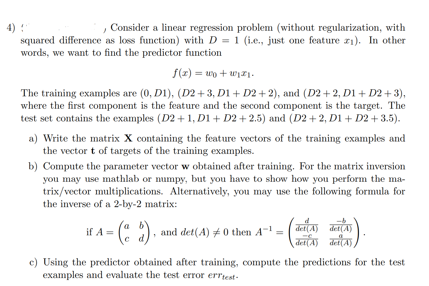 4) Consider a linear regression problem (without | Chegg.com
