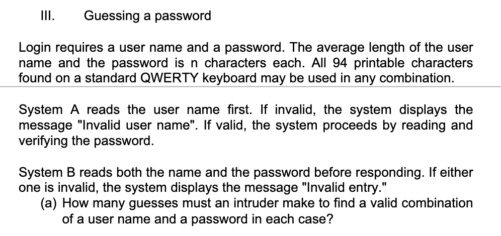 Solved III. Guessing a password Login requires a user name | Chegg.com