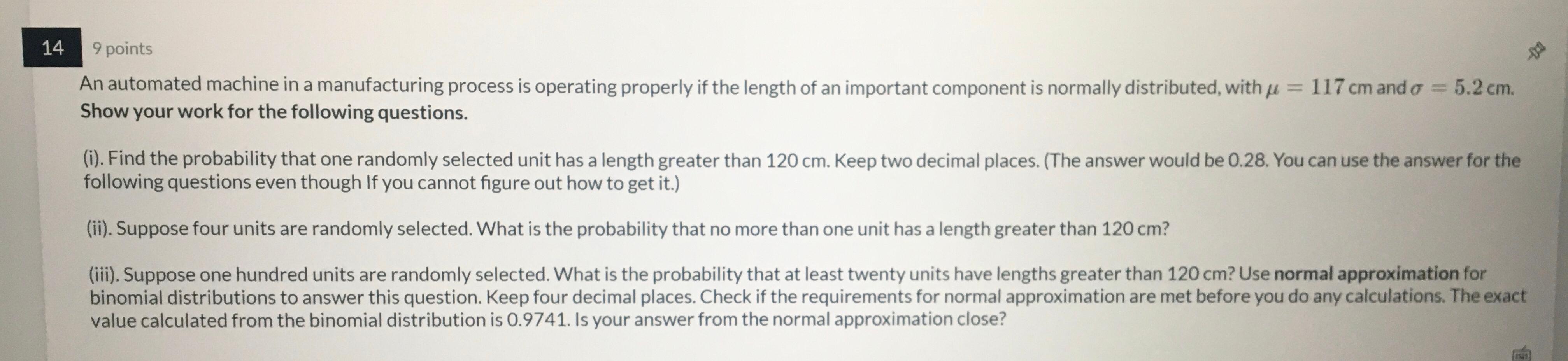 Solved 14 9 points An automated machine in a manufacturing | Chegg.com