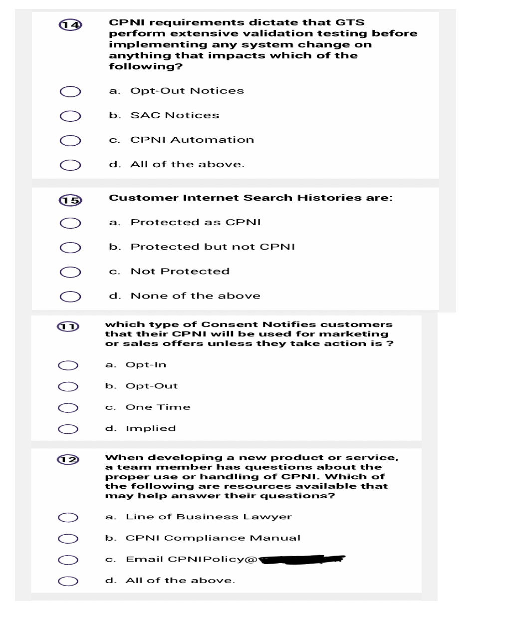 Solved (14) CPNI requirements dictate that GTS perform | Chegg.com