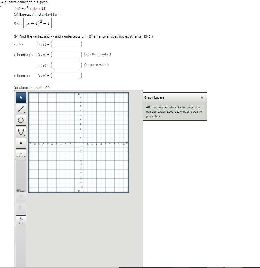 Solved quadratic function f is given. f(x) = x2 + 8x + | Chegg.com