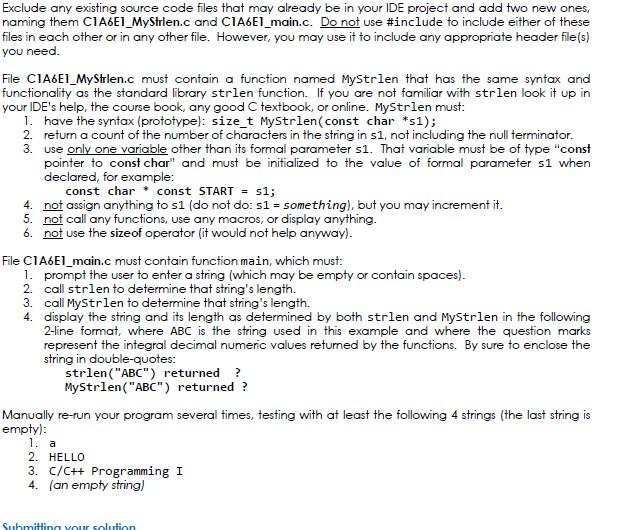 Solved Exclude any existing source code files that may | Chegg.com