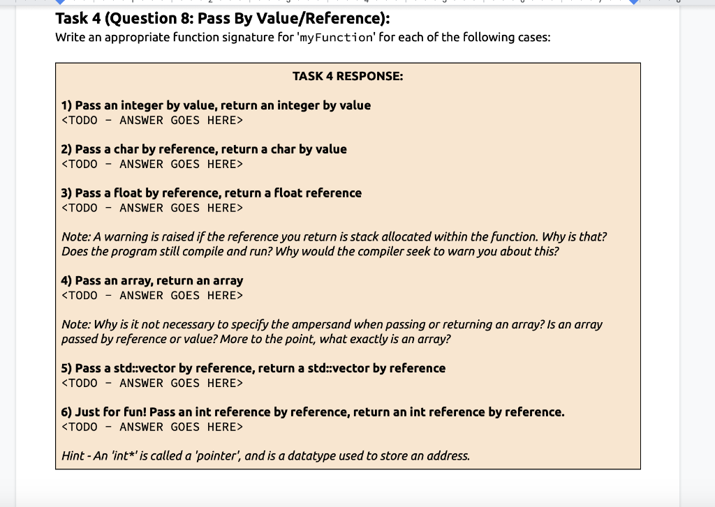 Solved Task 4 (Question 8: Pass By Value/Reference): Write | Chegg.com