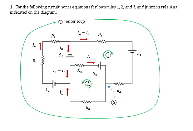 Solved 1. For the following circuit, write equations forloop | Chegg.com