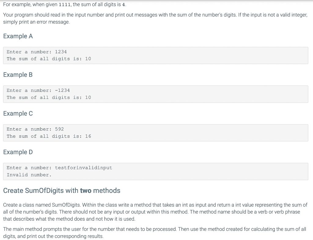 Solved For example, when given 1111 , the sum of all digits | Chegg.com