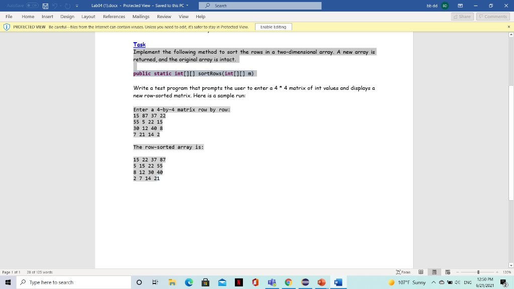Solved Autosave a A) Labo1(1.docx - Protected View - Saved | Chegg.com
