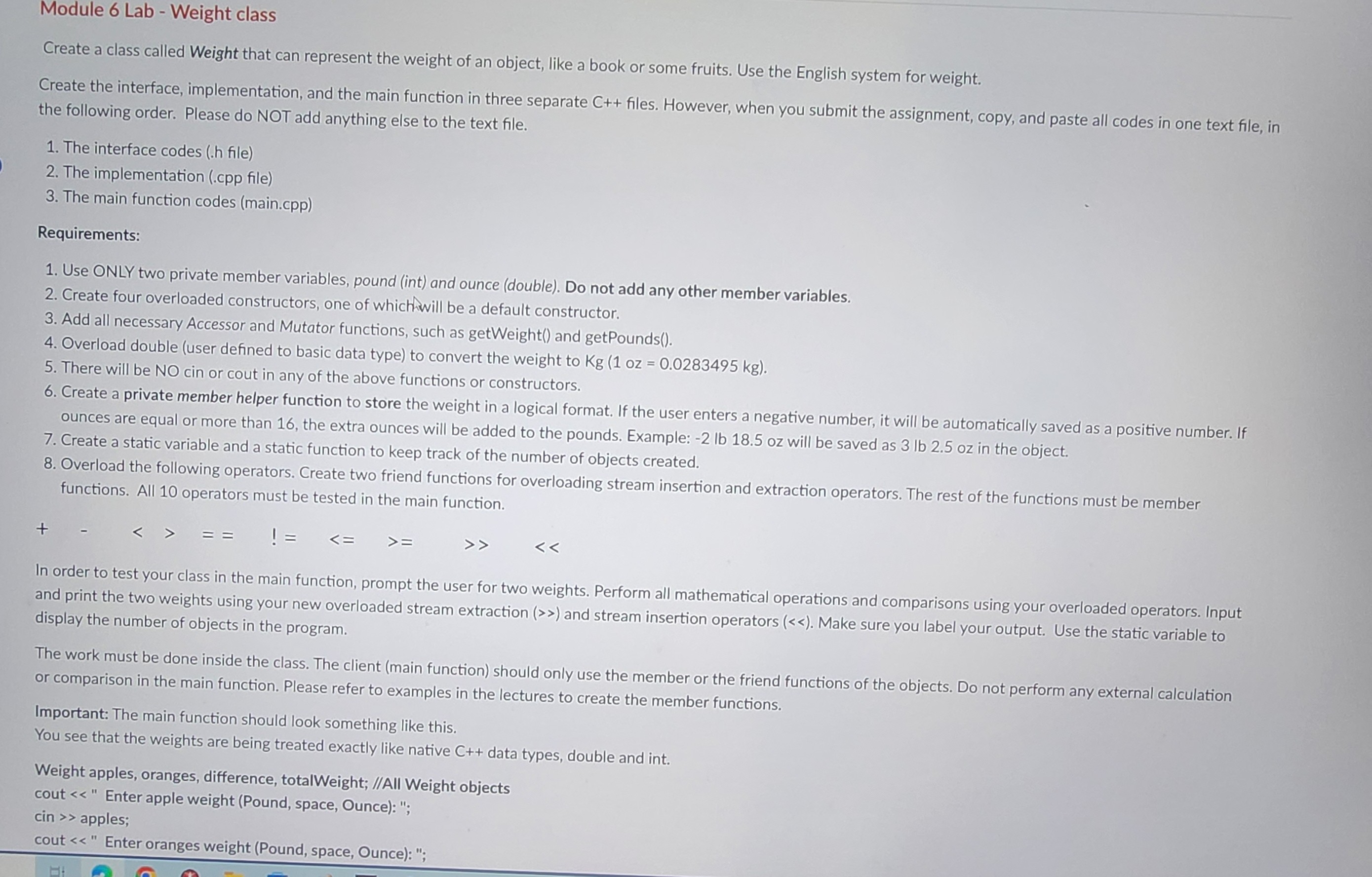 Solved Create a class called Weight that can represent the | Chegg.com