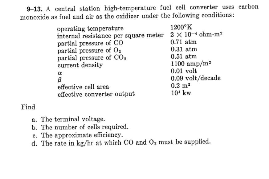Solved 9-13. A central station high-temperature fuel cell | Chegg.com