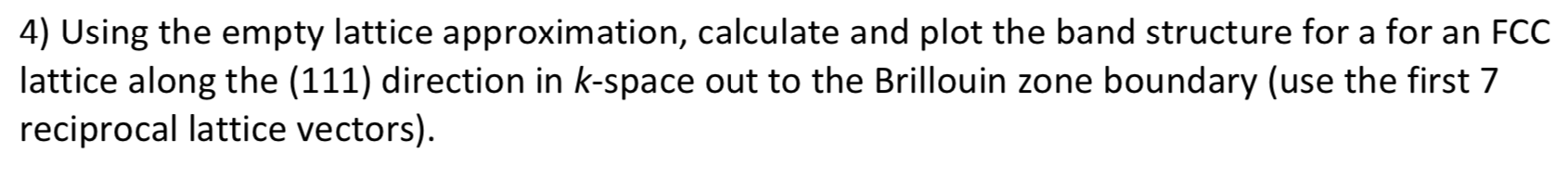 4) Using the empty lattice approximation, calculate | Chegg.com