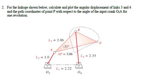 Solved 2. For the linkage shown below, calculate and plot | Chegg.com