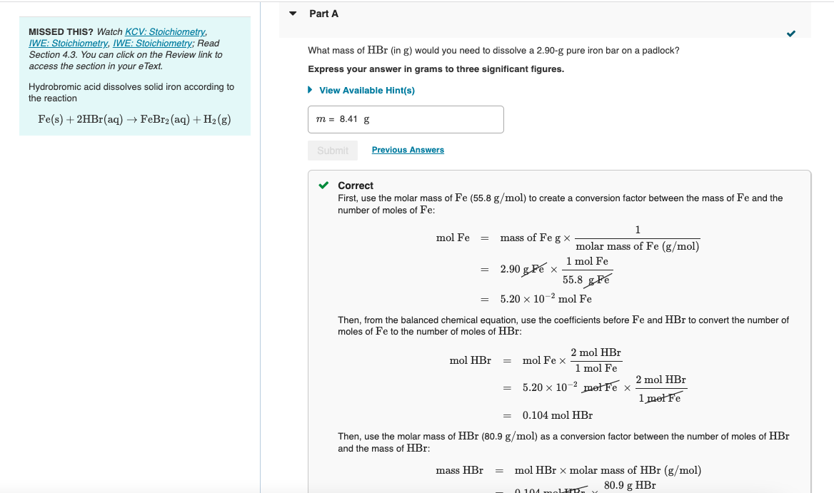 Solved MISSED THIS? Watch KCV: Stoichiometry, IWE: | Chegg.com