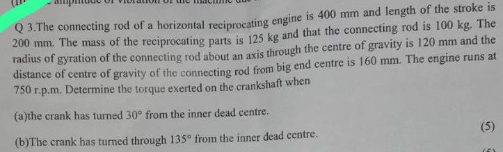 Solved Q 3.The connecting rod of a horizontal reciprocating | Chegg.com