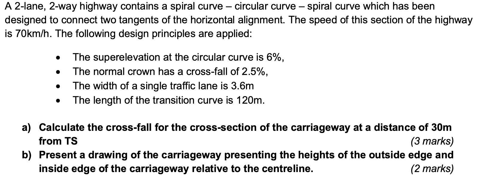 Solved A 2-lane, 2-way highway contains a spiral curve - | Chegg.com