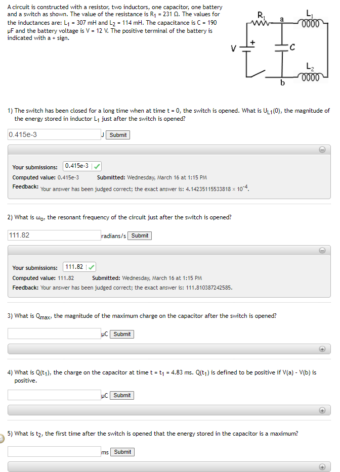 Solved R A circuit is constructed with a resistor, two | Chegg.com