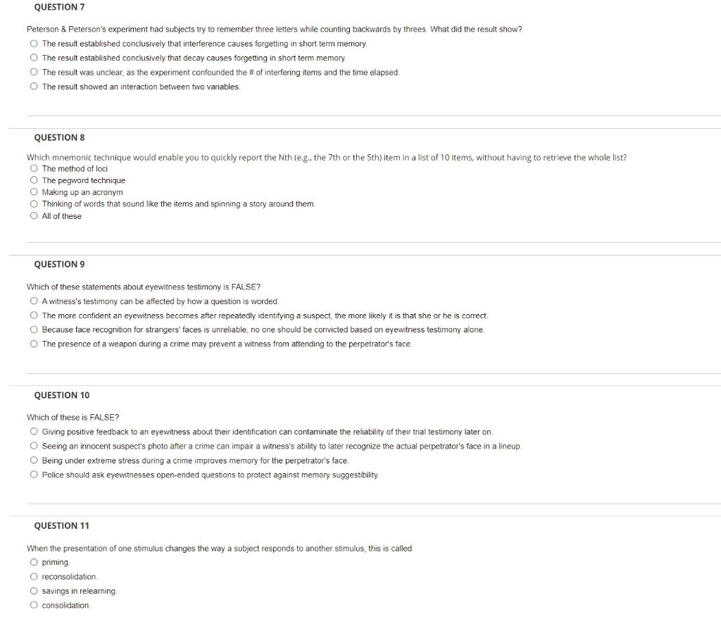 Solved QUESTION 7 Peterson & Peterson's experiment had | Chegg.com