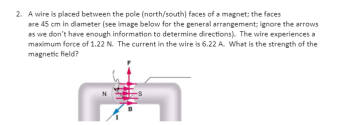 Solved 2. A wire is placed between the pole (north/south) | Chegg.com