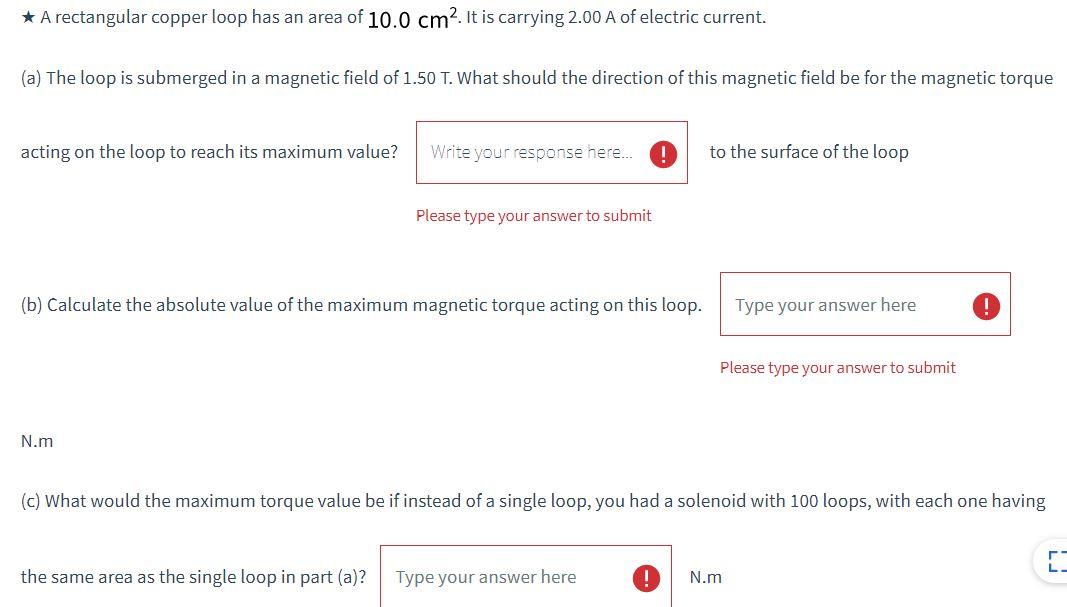 Solved *A rectangular copper loop has an area of 10.0 cm? It | Chegg.com