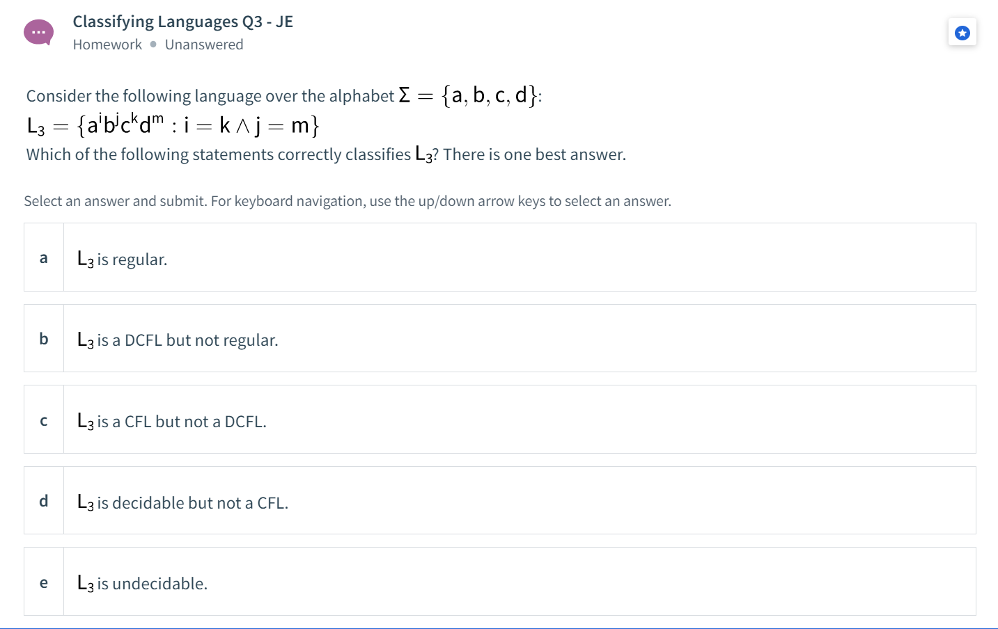 Solved Classifying Languages Q1 - JE Homework • Unanswered | Chegg.com