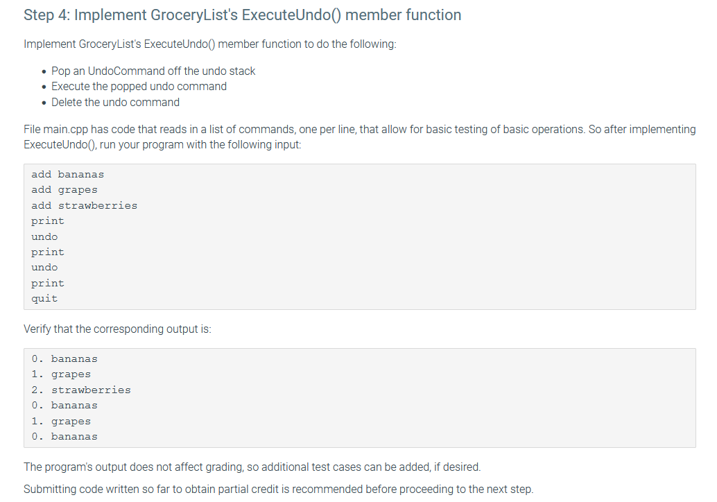 Solved In this lab a grocery list editor with undo | Chegg.com