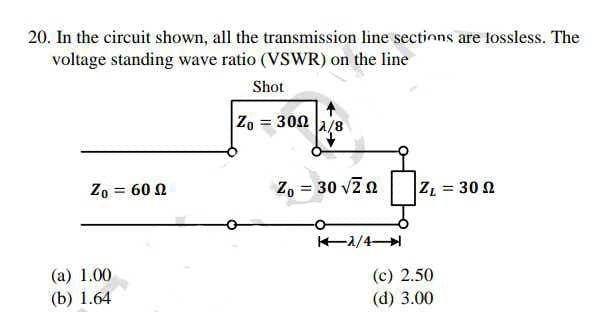 Solved 20. In the circuit shown, all the transmission line | Chegg.com
