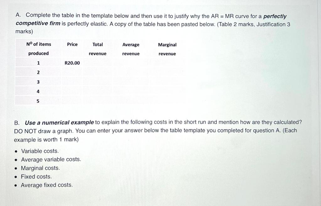 Solved A. Complete the table in the template below and then | Chegg.com