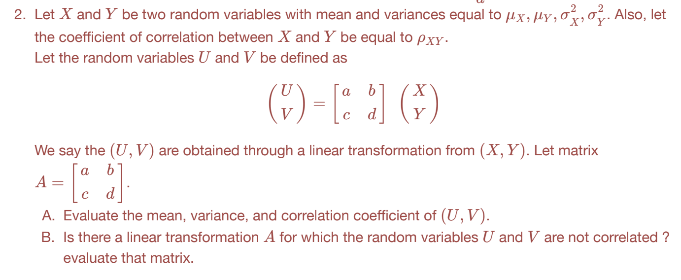 Solved X' 2. Let X and Y be two random variables with mean | Chegg.com