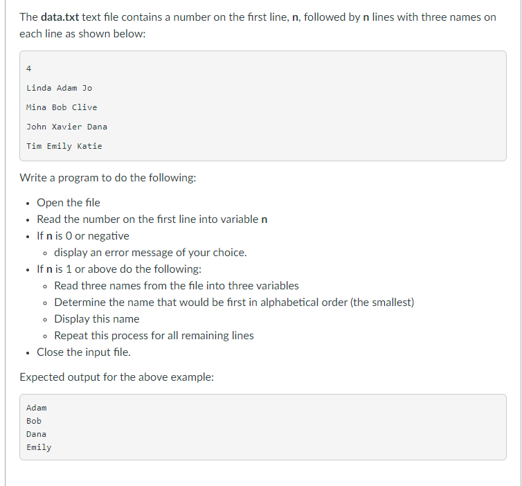 Solved The data.txt text file contains a number on the first | Chegg.com