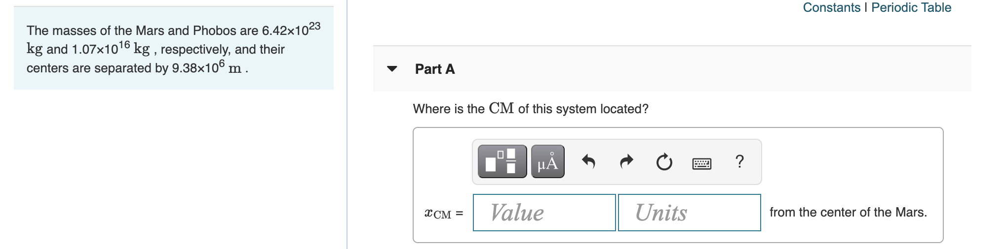 Solved Constants | Periodic Table The masses of the Mars and | Chegg.com