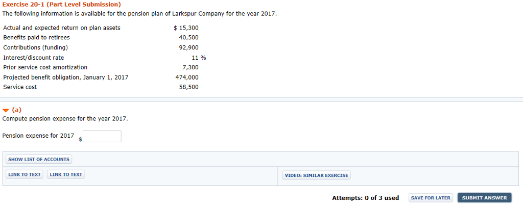 Solved Exercise 20-1 (Part Level Submission) The following | Chegg.com