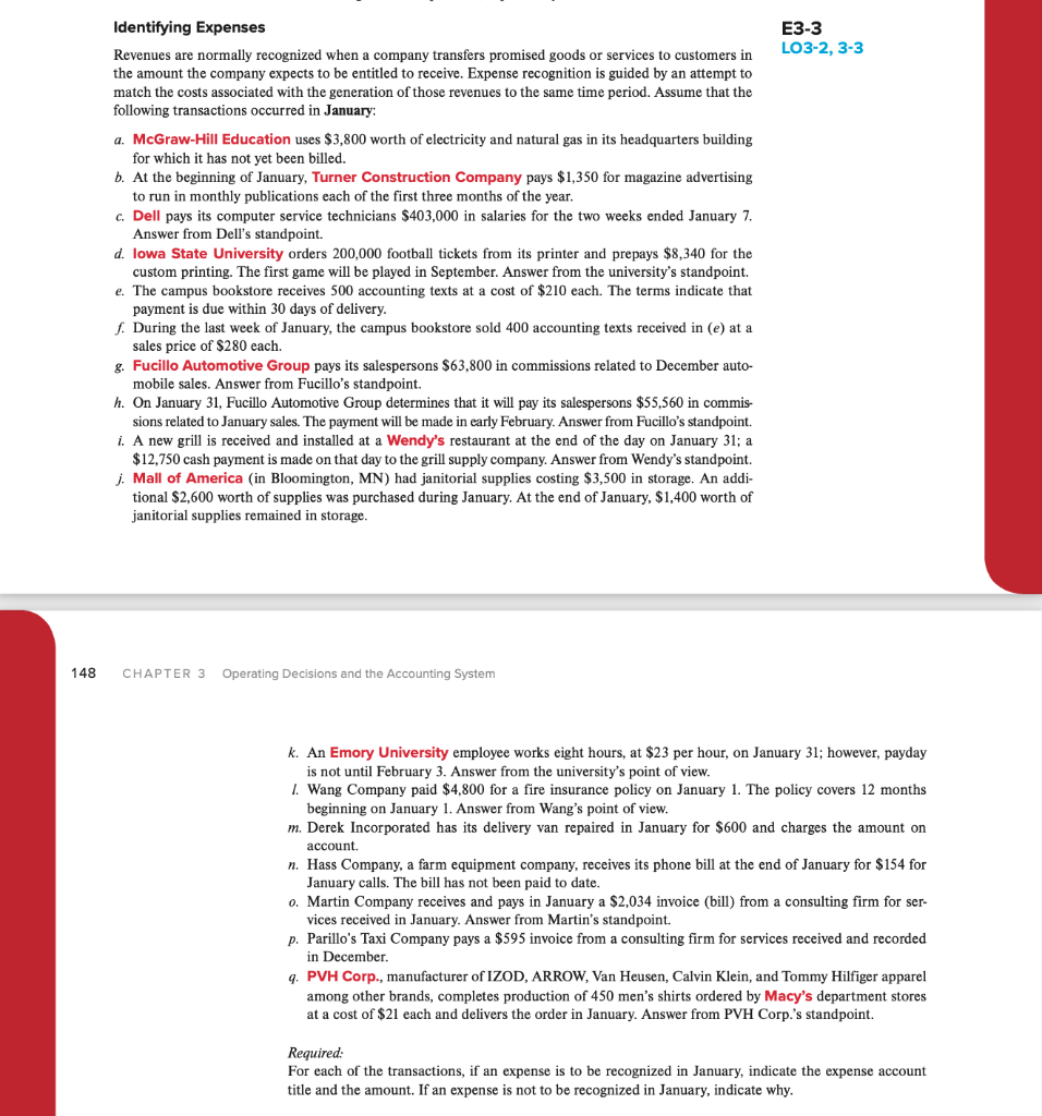 Identifying Expenses E3-3 Revenues are normally | Chegg.com