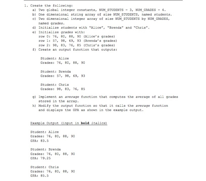Solved 1. Create the following: a) Two global integer | Chegg.com