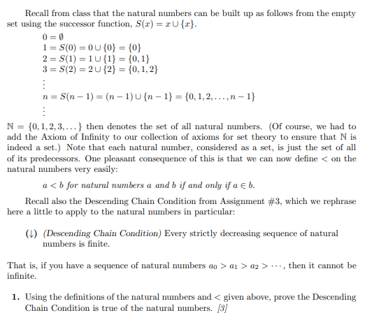 Solved Recall from class that the natural numbers can be | Chegg.com