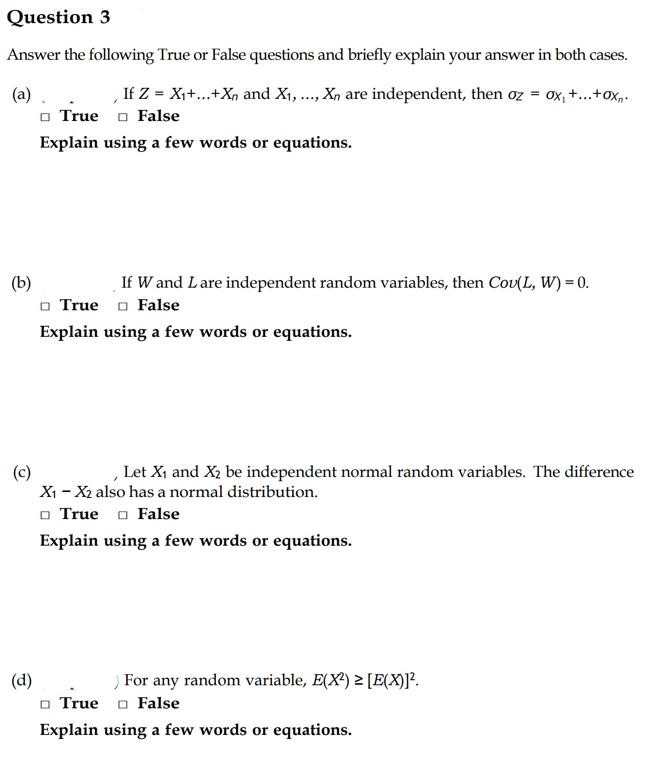 Solved Answer the following True or False questions and | Chegg.com
