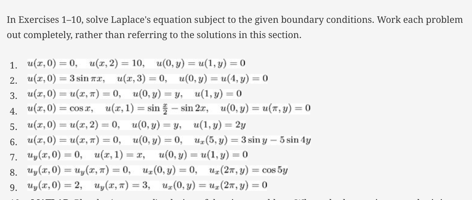 Solved In Exercises 1-10, solve Laplace's equation subject | Chegg.com