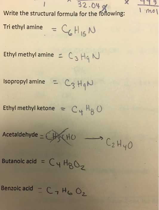 Solved 32.04 mo Write the structural formula for the | Chegg.com