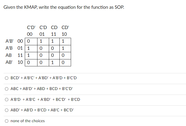 Solved Given the KMAP, write the equation for the function | Chegg.com
