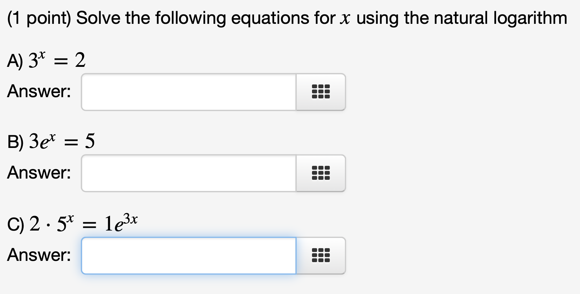 Solved (1 point) Solve the following equations for x using | Chegg.com