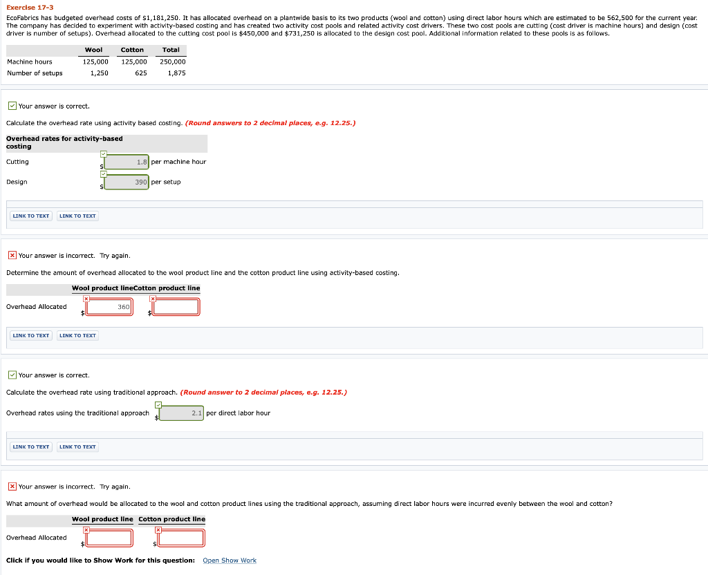 Solved Exercise 17-3 EcoFabrics has budgeted overhead costs | Chegg.com